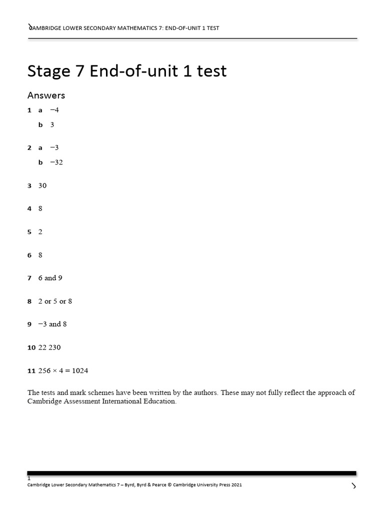 End of Unit 1 Test Answers | PDF
