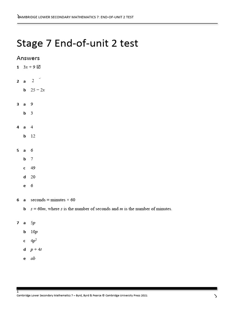 End of Unit 2 Test Answers | PDF