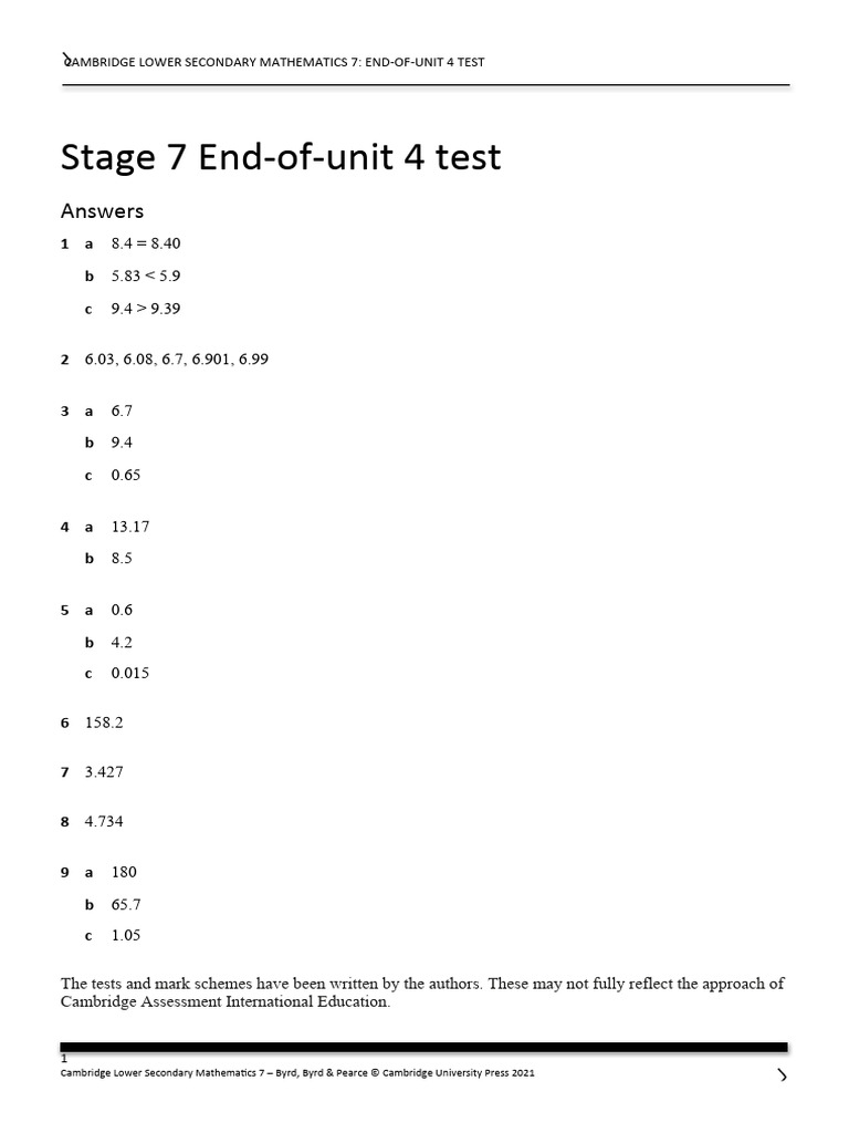 End of Unit 4 Test Answers | PDF