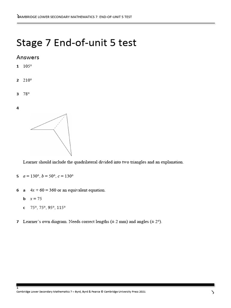 End-of-Unit 5 Test Answers for Grade 7 | PDF