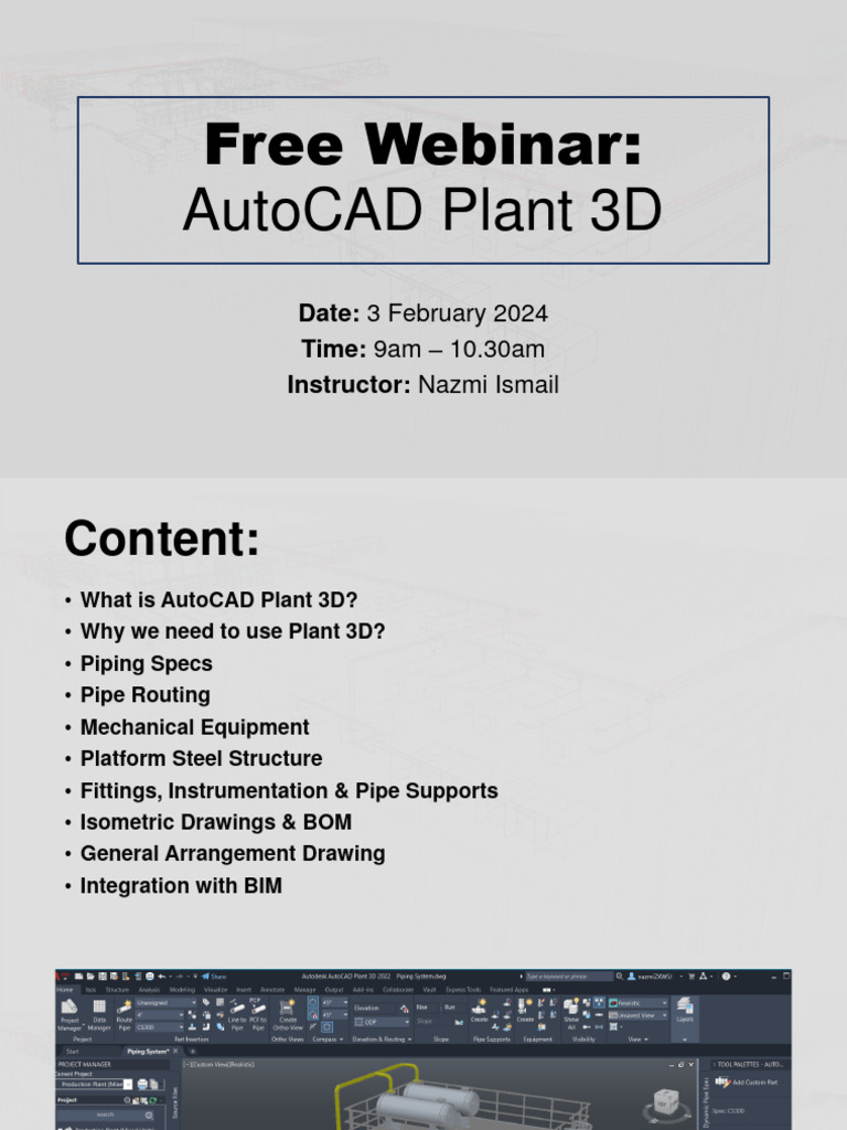 Free AutoCAD Plant 3D Webinar | PDF | Pipe (Fluid Conveyance) | Hydraulics