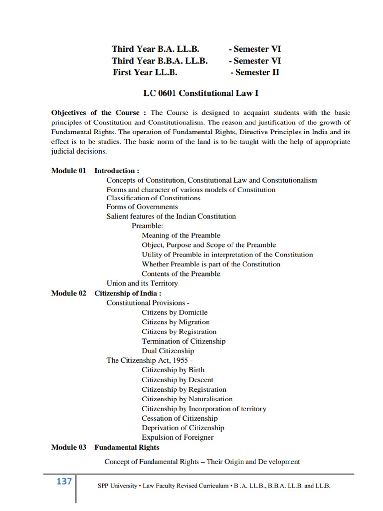 Sem 6 Syllabus BaLLB | PDF