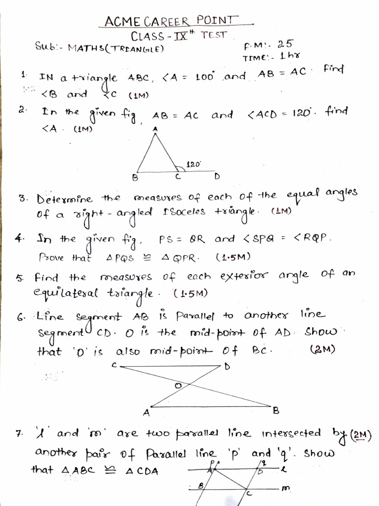 Triangle Test Paper For 9th | PDF