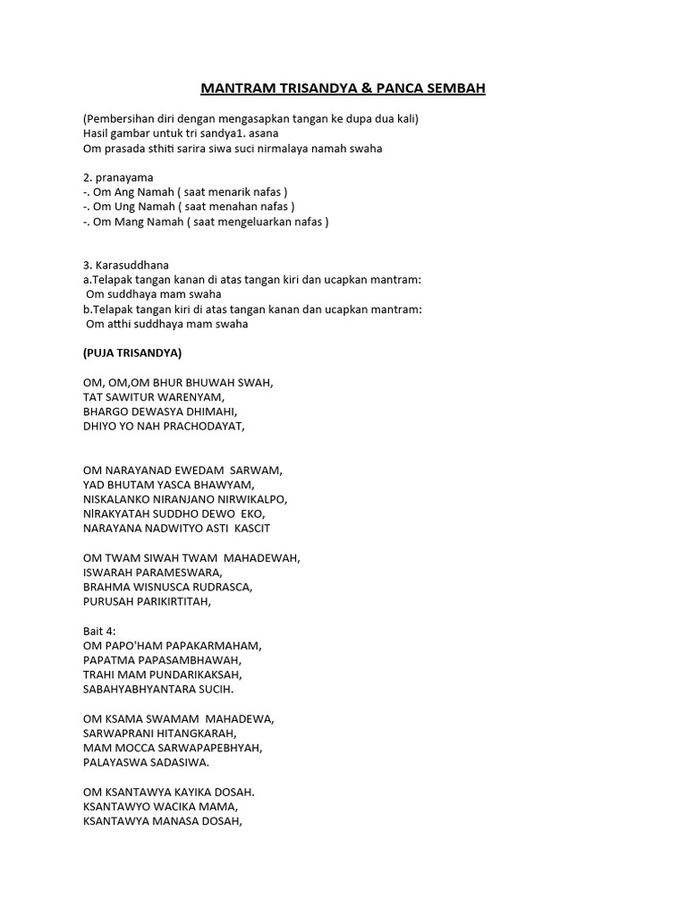 Mantram Trisandya and Panca Sembah | PDF