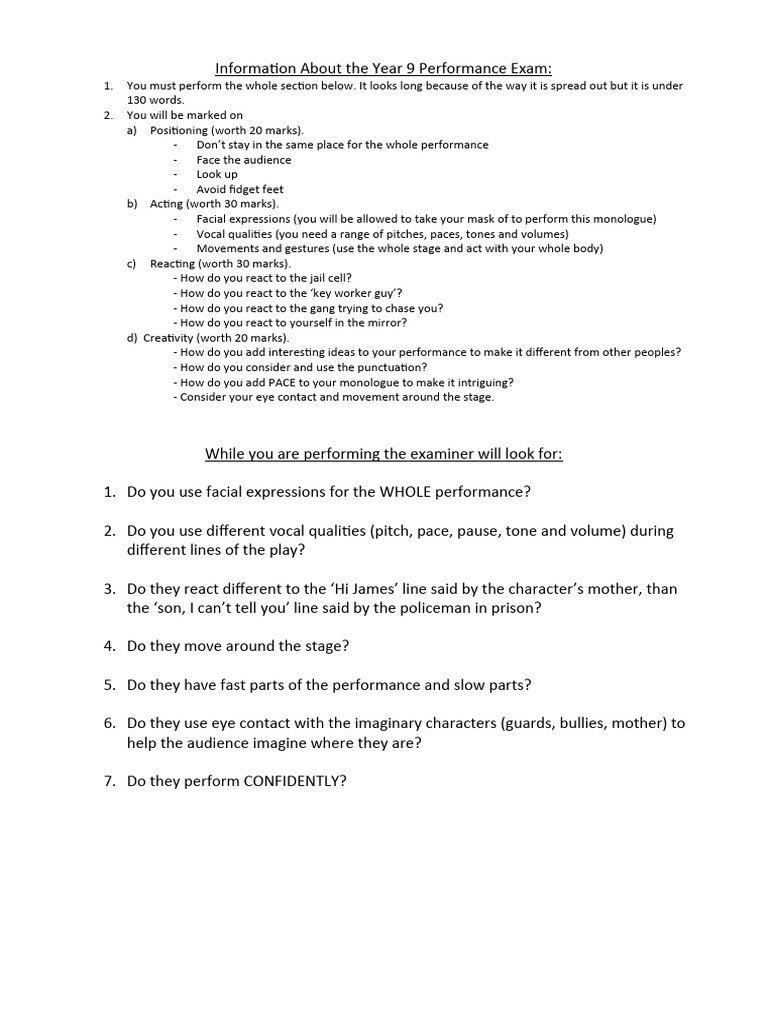 Blackout End of Year Monologue Exam | PDF