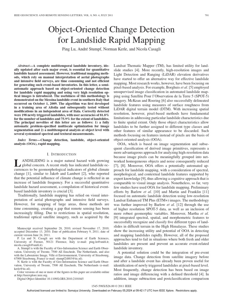 Object-Oriented Change Detection For Landslide Rapid Mapping | PDF | Principal Component ...