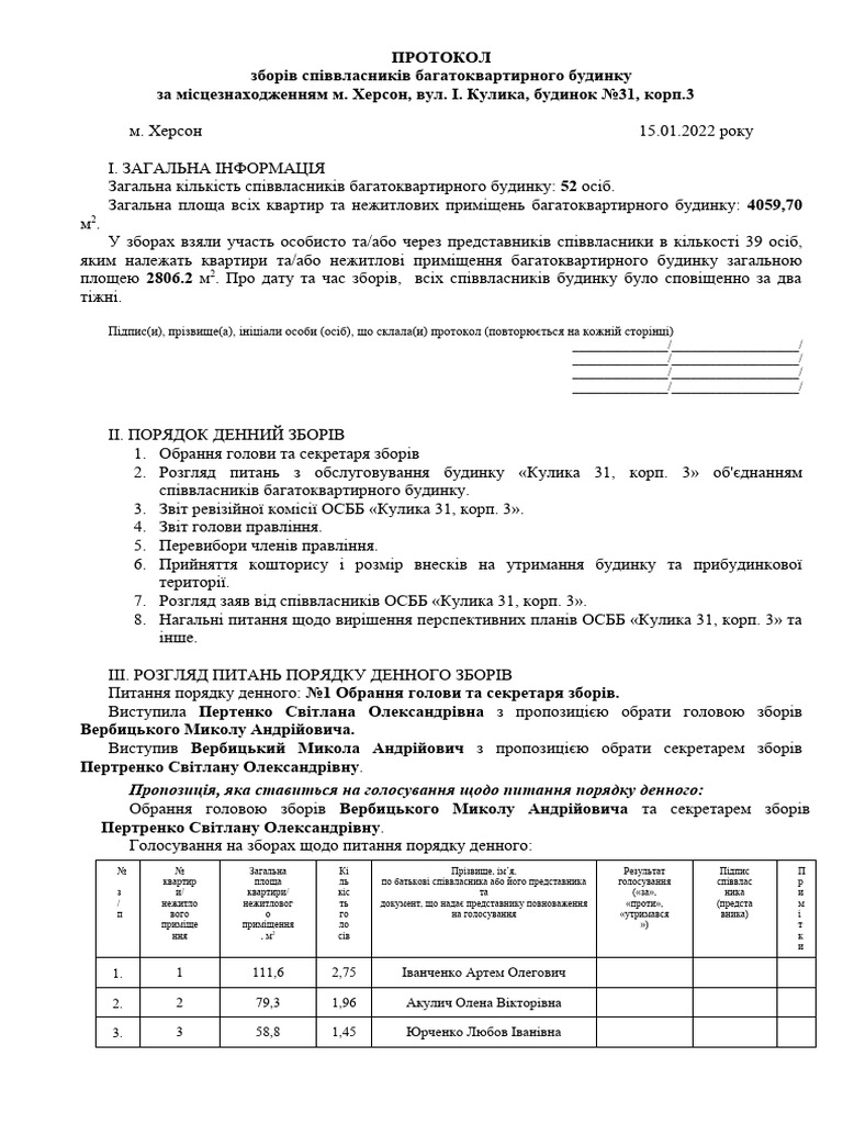 Протокол собрания 15 - 01 - 2022! | PDF