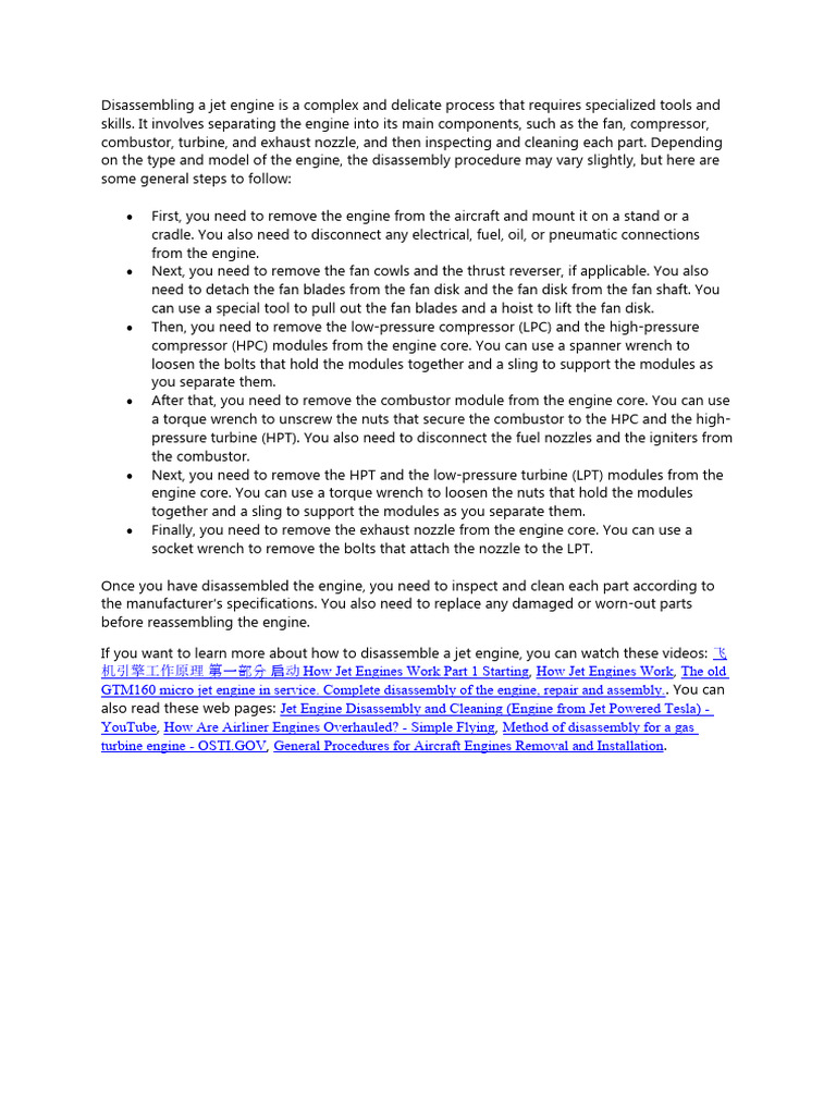 Jet Engine Disassembly Guide | PDF | Jet Engine | Engines