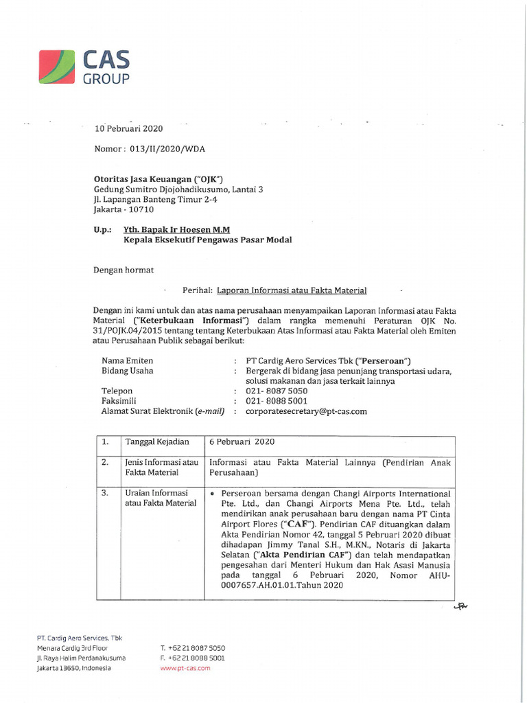 Cass Laporan Informasi Dan Fakta Material Caf | PDF