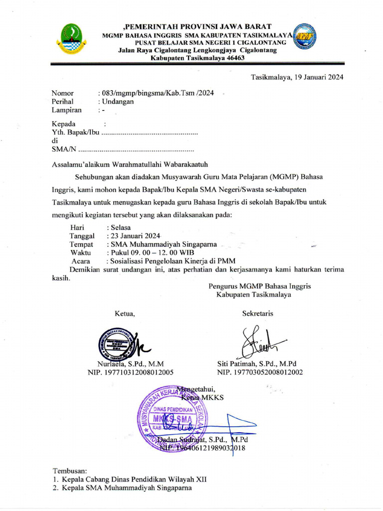 Contoh Surat Undangan MGMP BAHASA INGGRIS | PDF