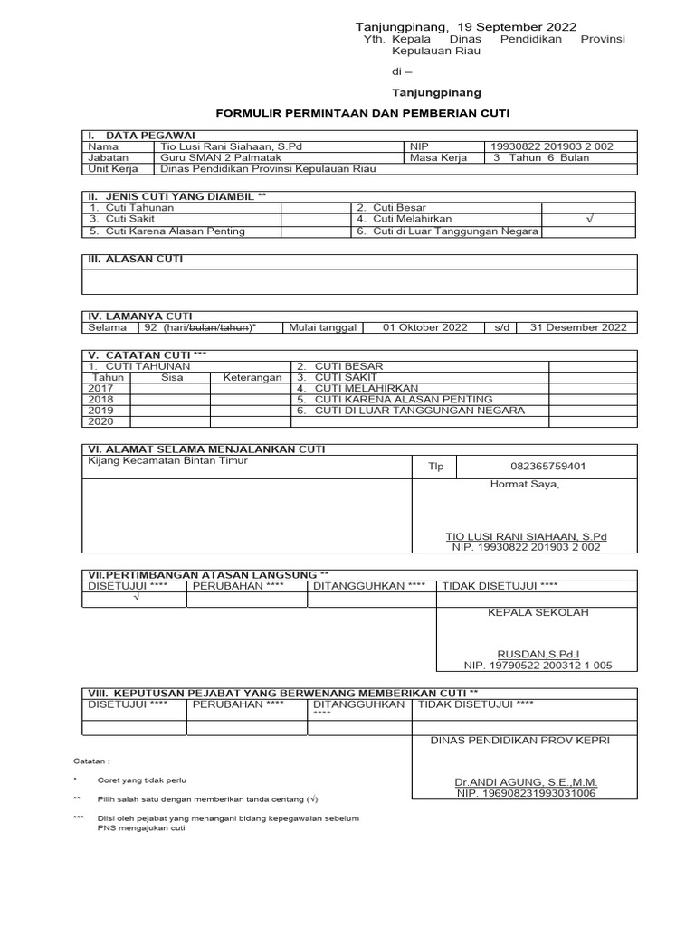 Form Cuti 2022 | PDF