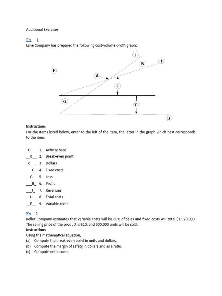Additional Exercises Break Even | Download Free PDF | Accounting | Pricing