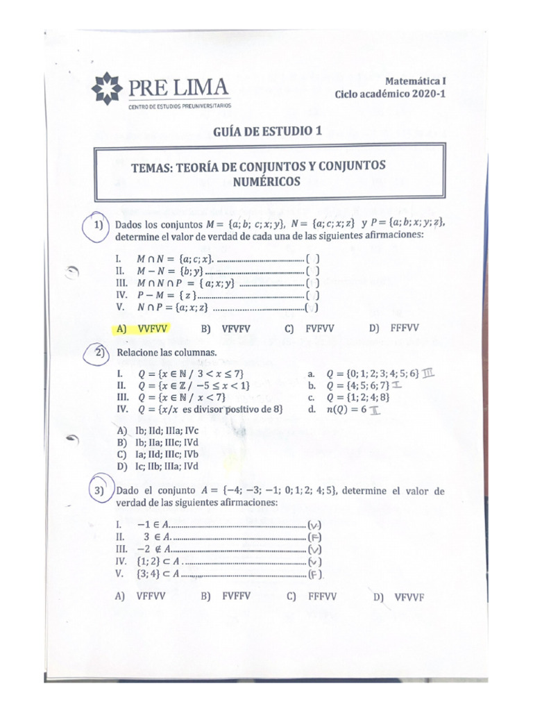 PRE Lima Ejercicios 1 | PDF