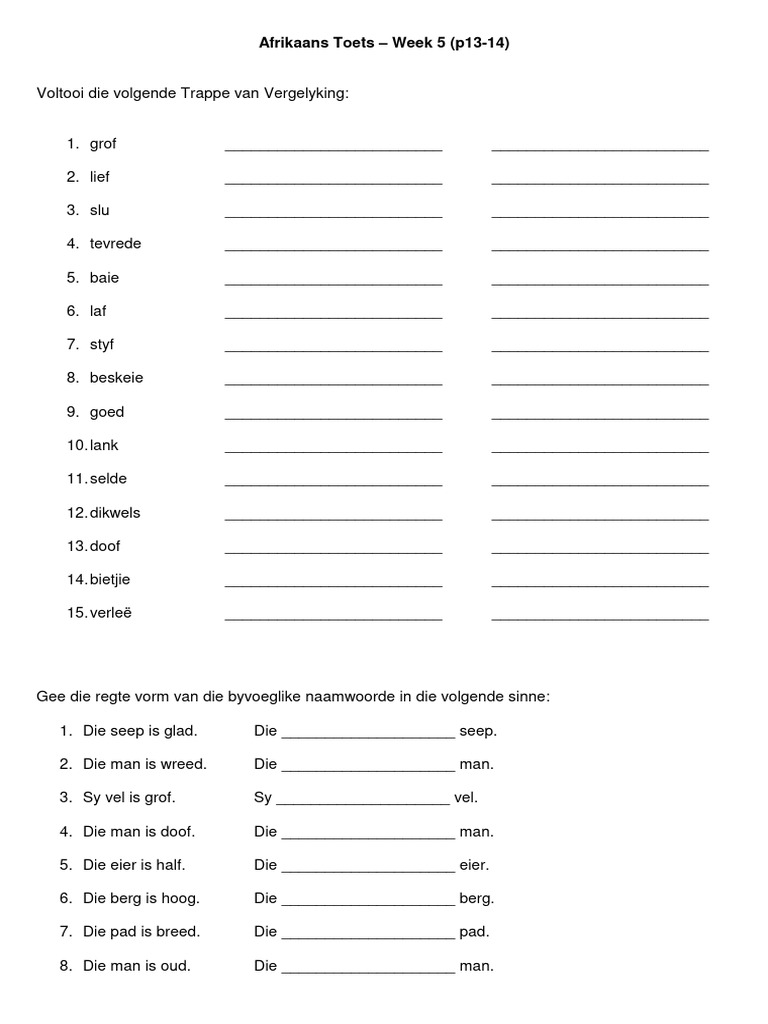 Afrikaans Toets Week5 | PDF