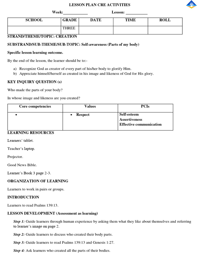 Grade 3 CRE Lesson Plan: Creation | PDF | Learning | Lesson Plan