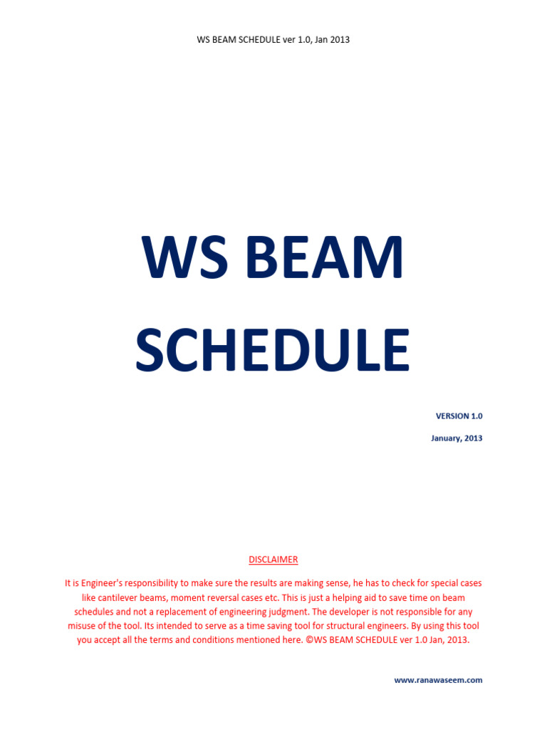 WS BEAM SCHEDULE - Help Menu - Ver 1 | PDF | Beam (Structure ...