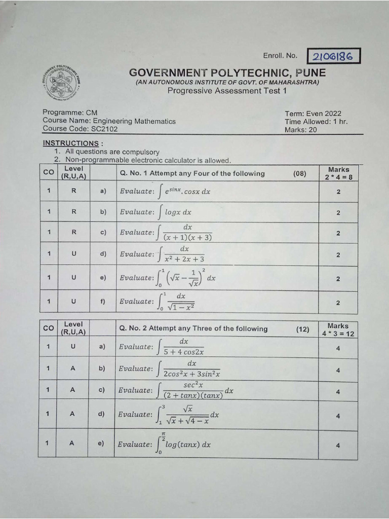 UT 1 Question Papers | PDF