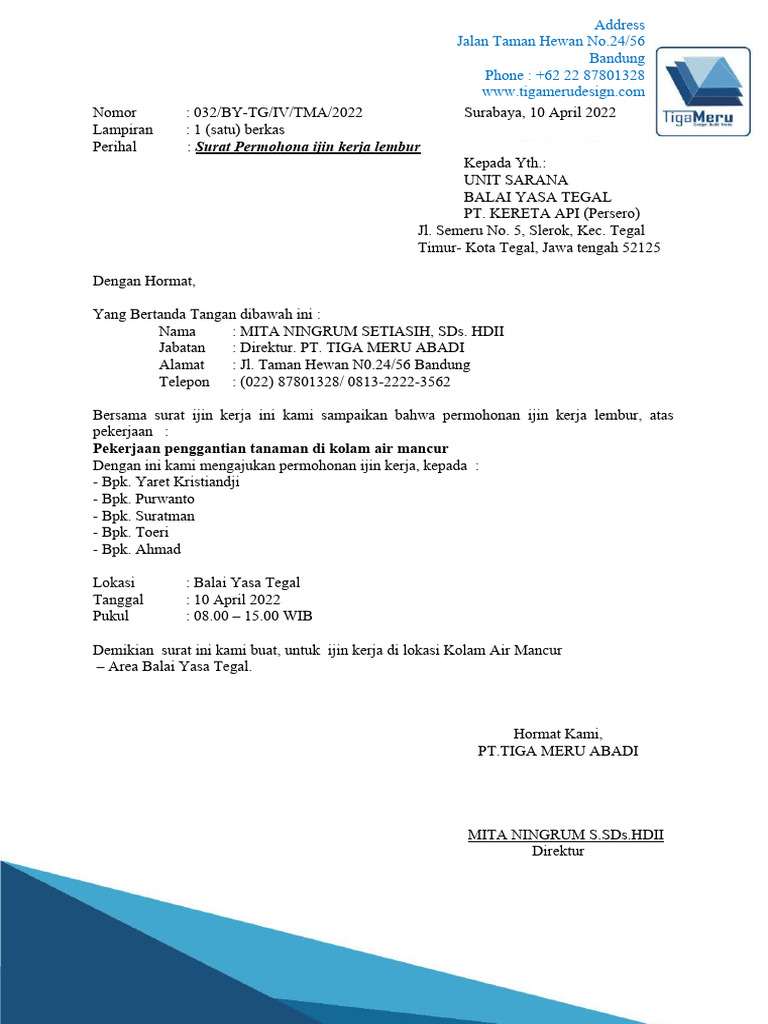 SURAT Ijin Lembur 1 | PDF