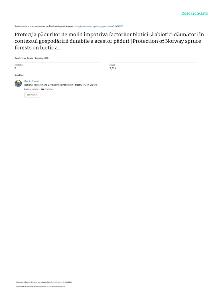 Protectia Padurilor de Molid Impotriva Factorilor Biotici Si Abiotici | PDF