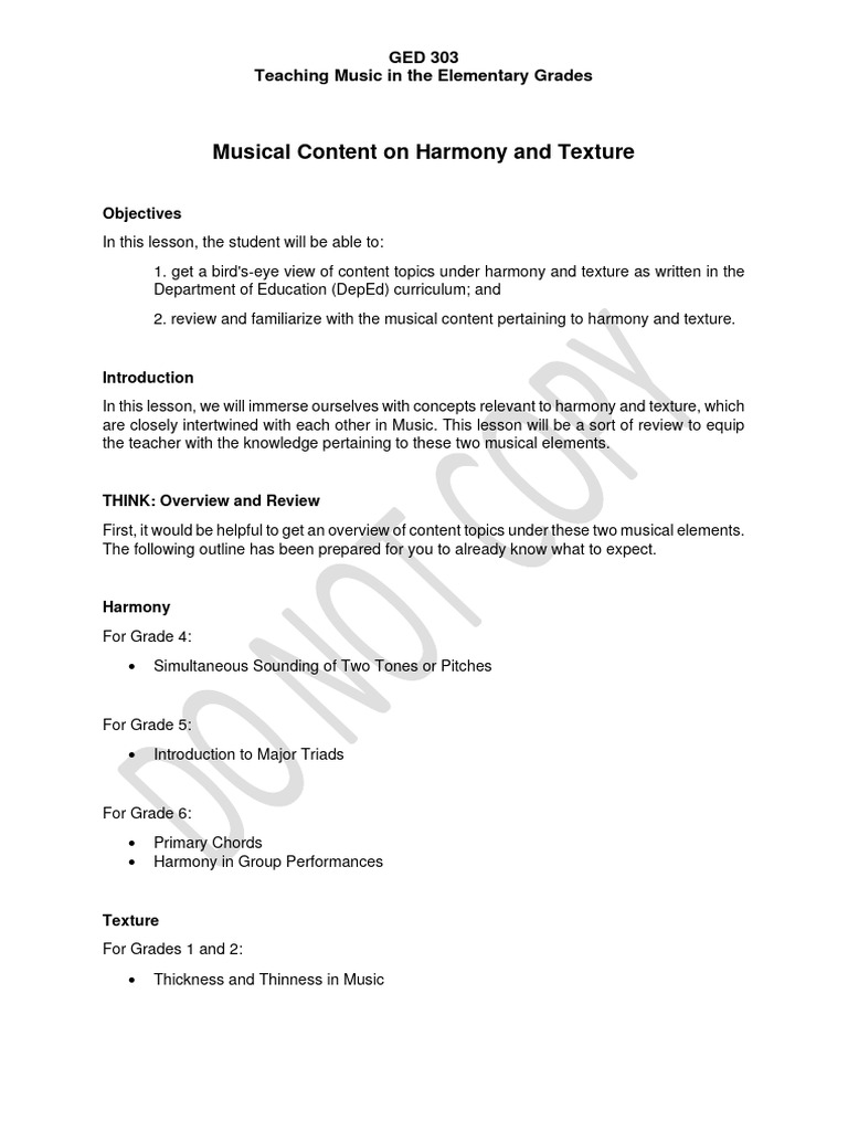 GED 303 Concept of Music Musical Content On Harmony and Texture | PDF ...