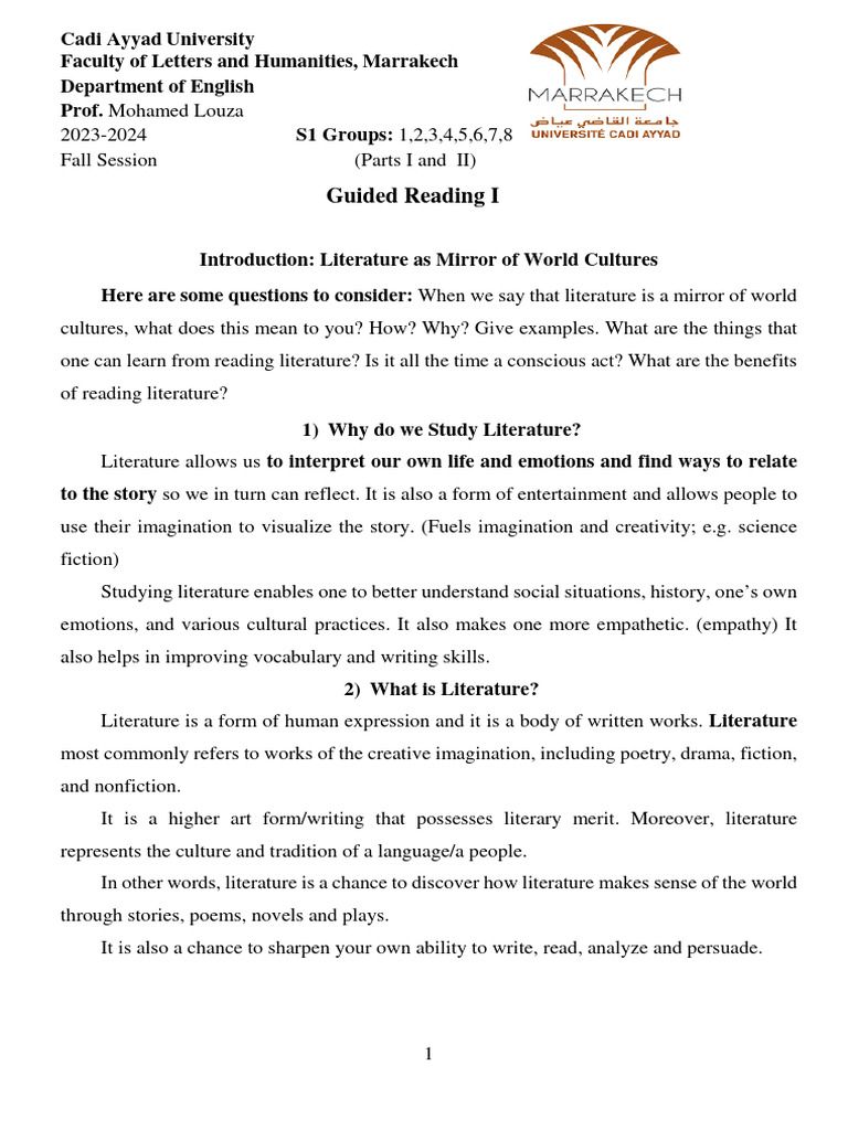 Guided Reading, Parts I and II (Theory) | PDF | Plot (Narrative) | Poetry