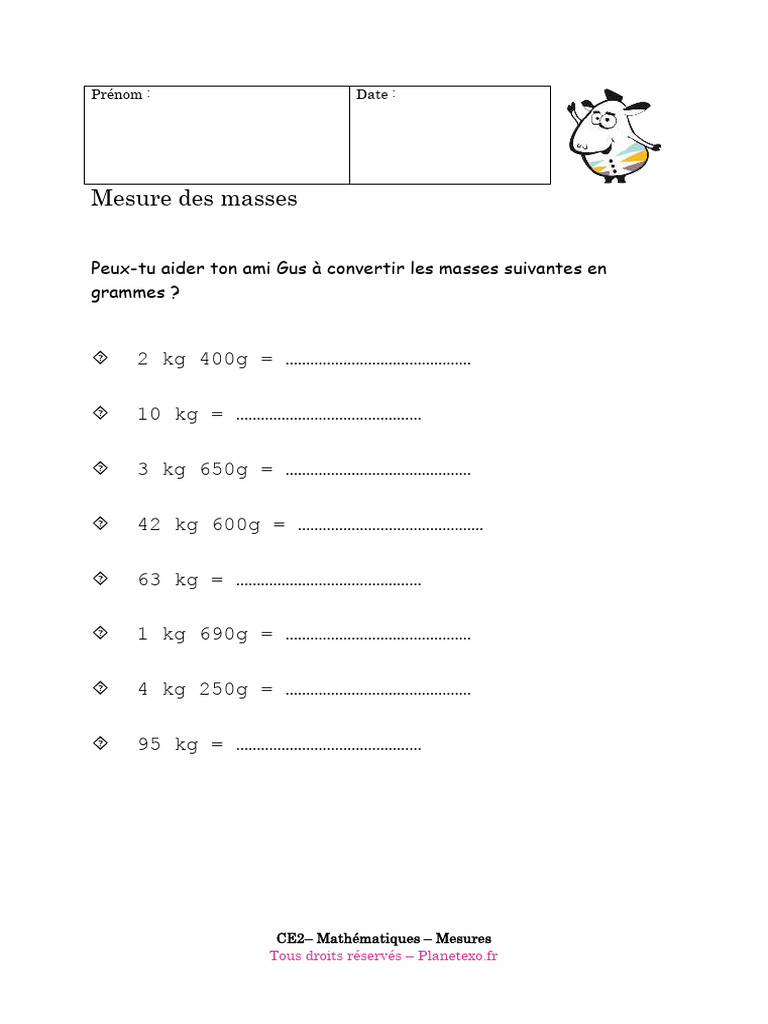 Planetexo Ce2 Math Mesure Des Masses 1 | PDF