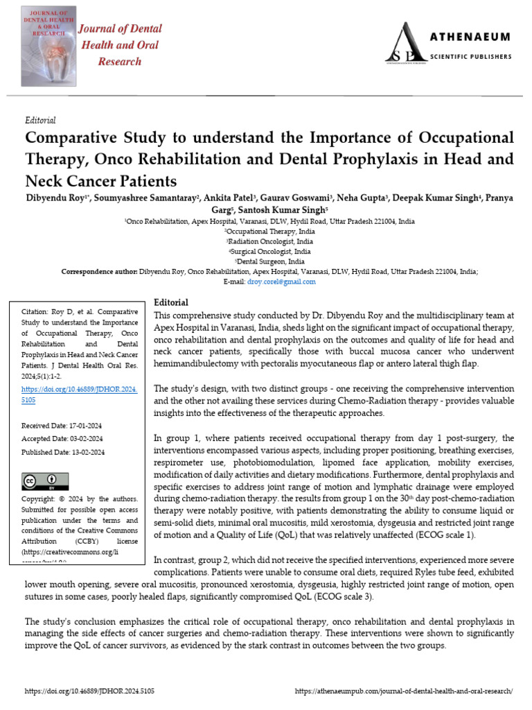 Comparative Study to Understand the Importance of Occupational Therapy ...