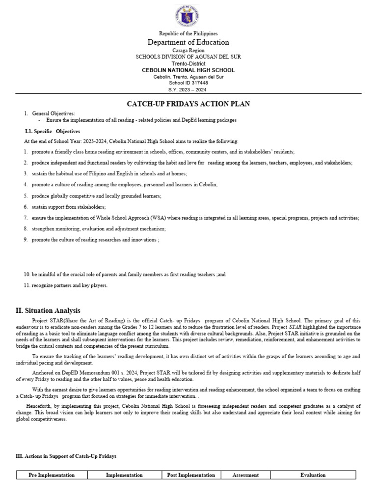 Cebolin National High School Reading Plan | PDF | Learning | Cognition