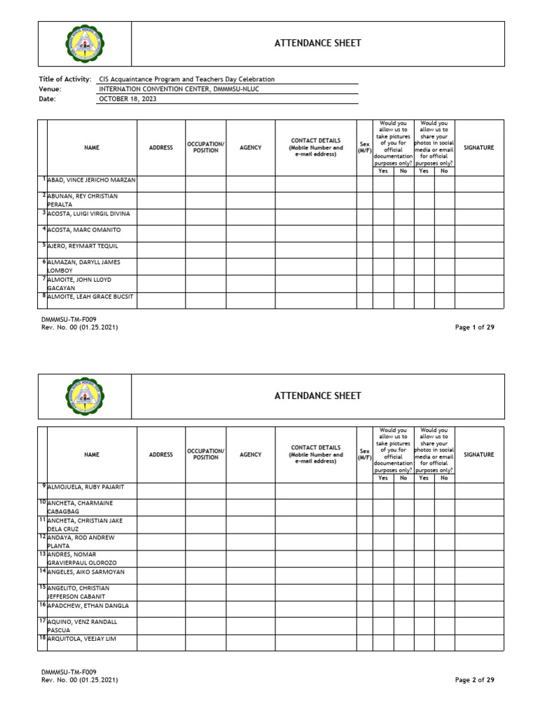 Attendance Sheet ISO Format 1 | PDF | Wide Area Network | Information ...