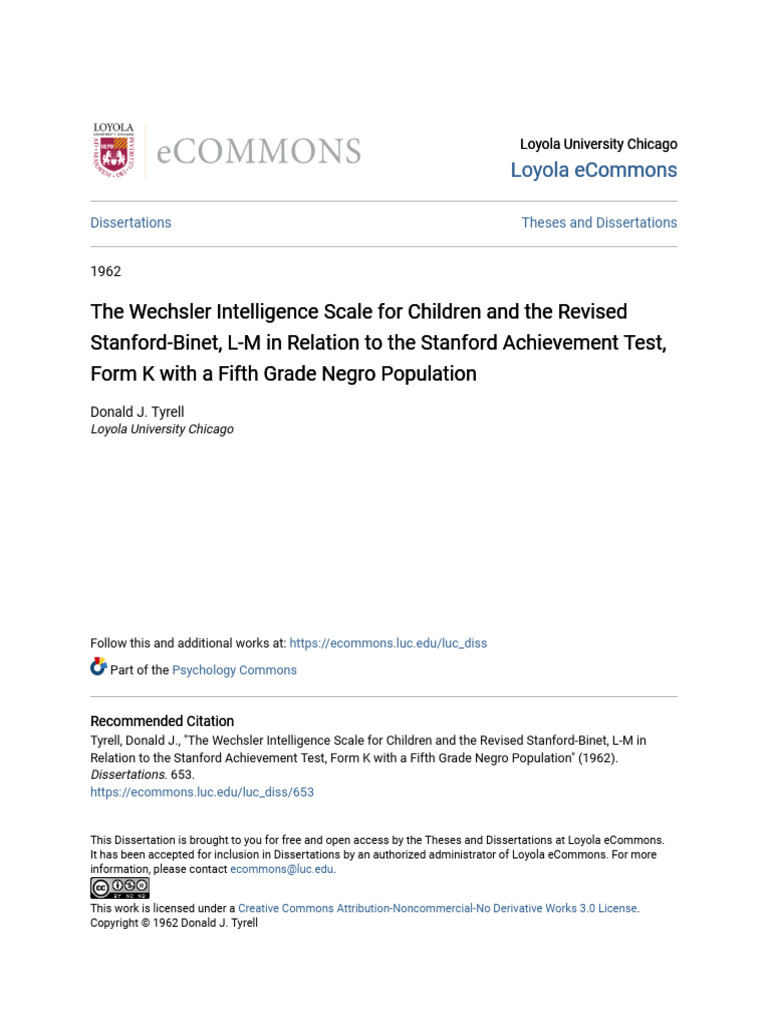 The Wechsler Intelligence Scale For Children and The Revised Stan | PDF ...