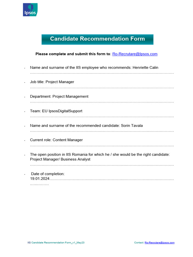Candidate Recommendation Form for IIS | PDF