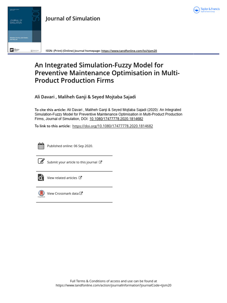2020 - An Integrated Simulation Fuzzy Model For Preventive Maintenance Optimization in Multi ...