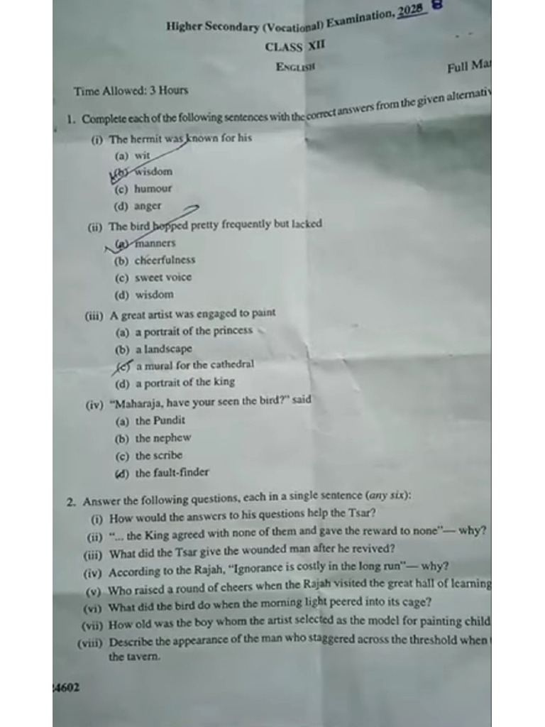 Question Paper HS Vocational | PDF