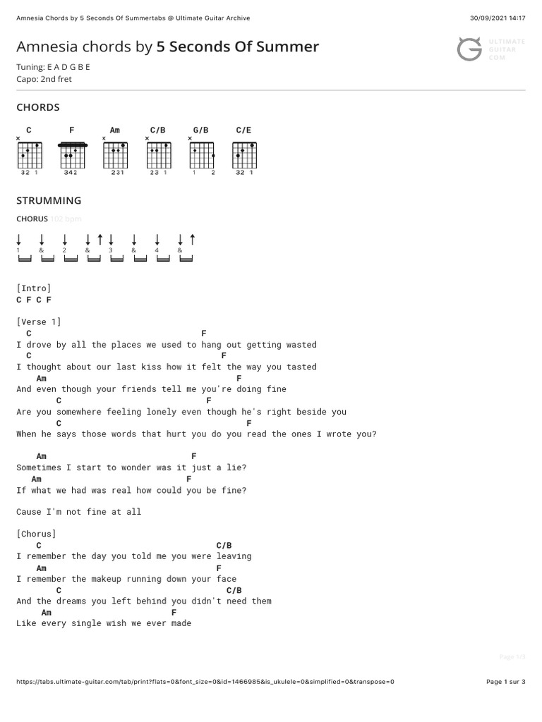 Amnesia Chords by 5SOS | PDF | Song Structure