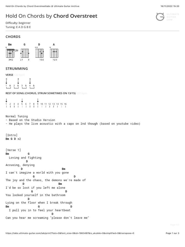 Hold On Chords - Chord Overstreet | PDF | Song Structure | Recorded Music