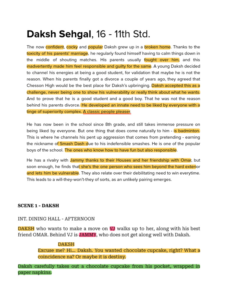 BD - Character Brief & Audition Script - Daksh | PDF