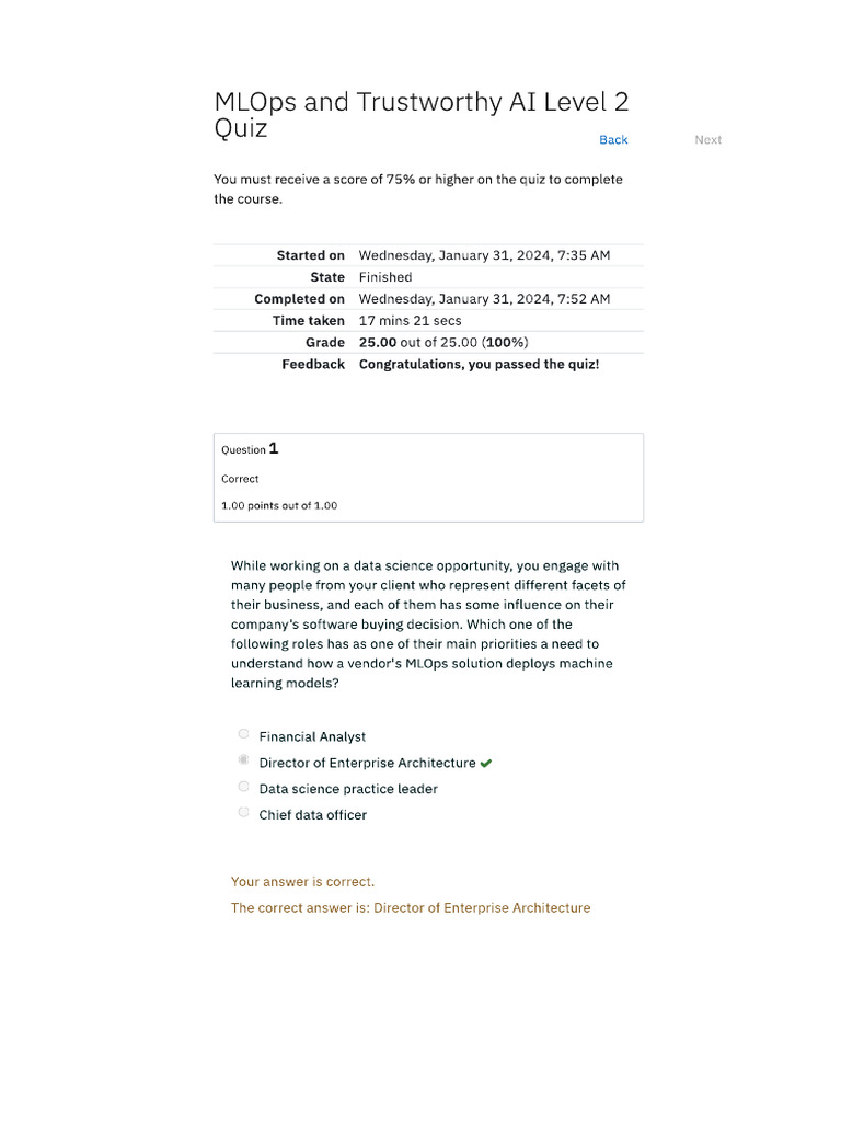 MLOps and Trustworthy AI Level 2 Quiz - Q25 - 2024 | PDF MLOps and Trustworthy AI Level 2 Quiz - Q25 - 2024 | PDF
