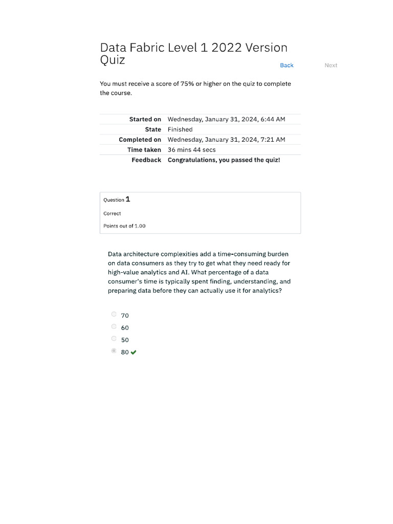Data Fabric Level 1 2022 Version Quiz - Q23 - 2024 | PDF