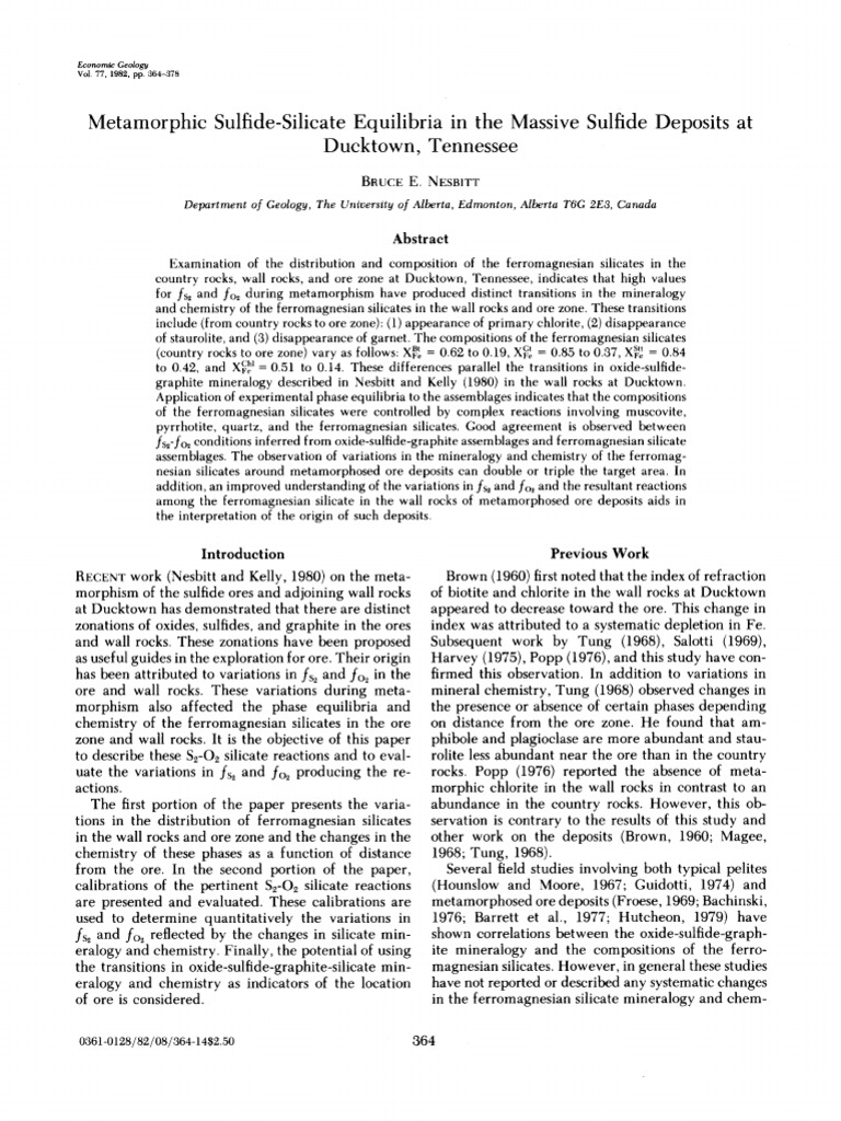 1982, Nesbitt, Metamorphic Sulfide-Silicate Equilibria in The Massive ...