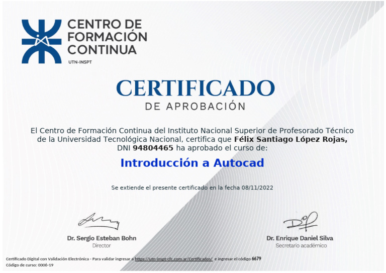 UTN INSPT CFC - Certificado de Aprobación Rev2325 | PDF