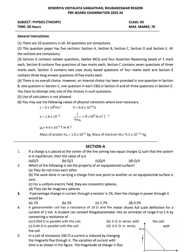 Xii PB1 Physics Q.paper | PDF | Inductor | Electrical Resistance And Conductance