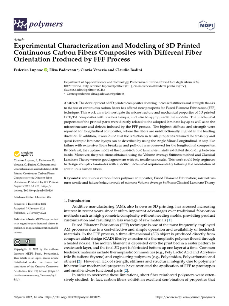 Experimental Characterization and Modeling of 3D Printed Continuous ...