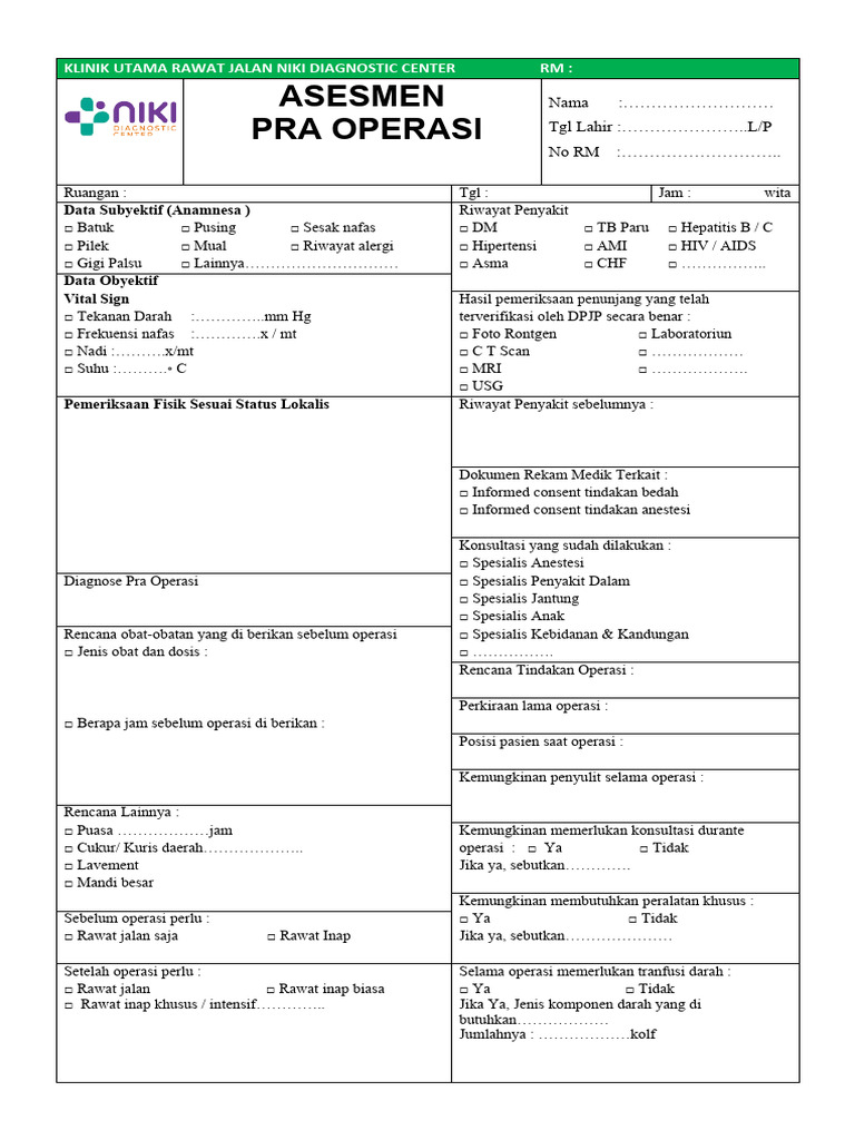Form - Asesmen Pra Operasi | PDF