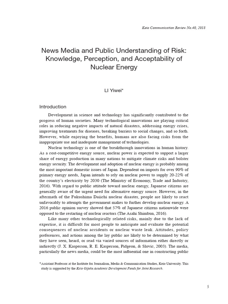 News Media and Public Understanding of Risk: Knowledge, Perception, and ...