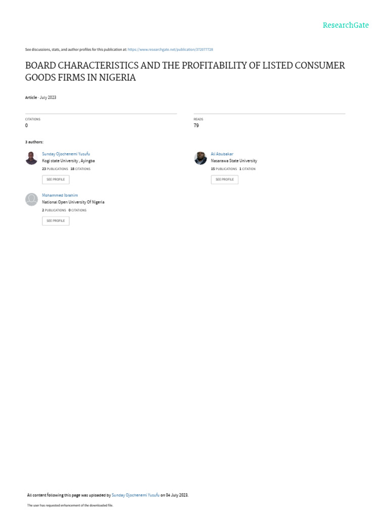 Board Characteristics & Profitability in Nigeria | PDF