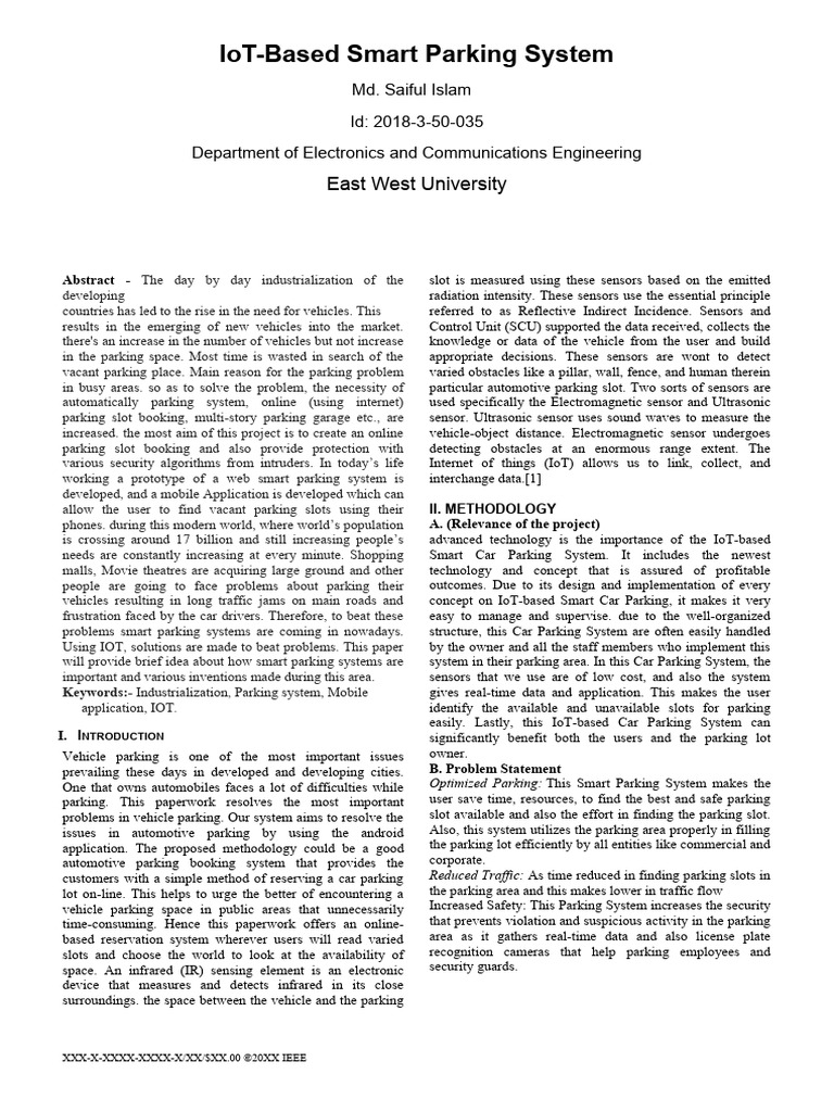 IoT-Based Smart Parking System | PDF | Internet Of Things | Parking