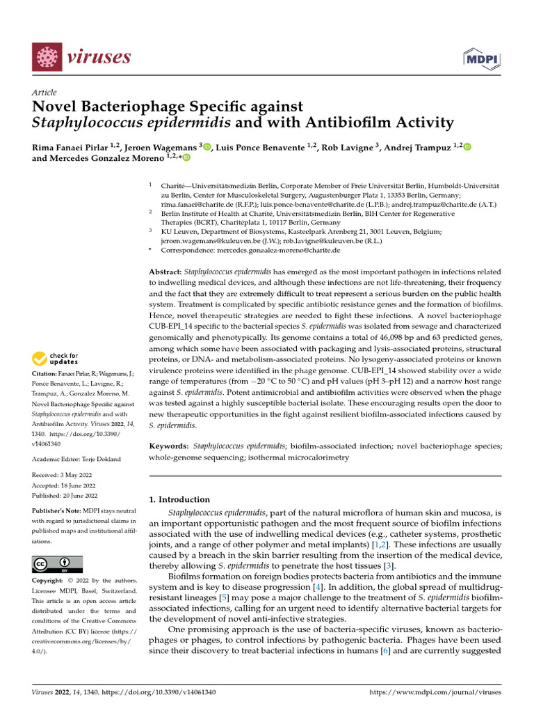 Novel Bacteriophage Specific Against Staphylococcus Epidermidis and ...