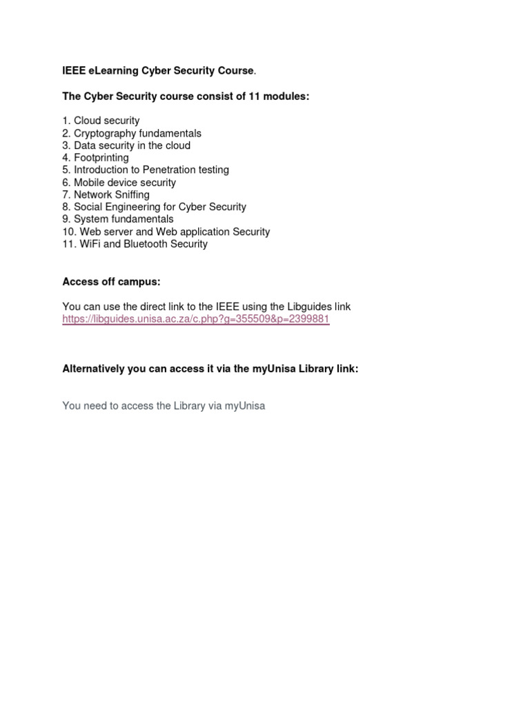 Announcement - IEEE Elearning Cyber Security - Instructions | PDF