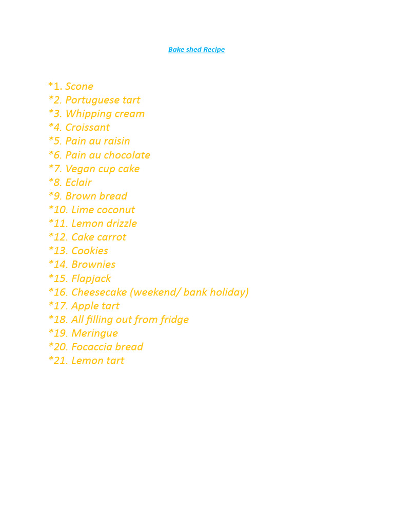 Bake Shed Prep | PDF | Chocolate | Cakes