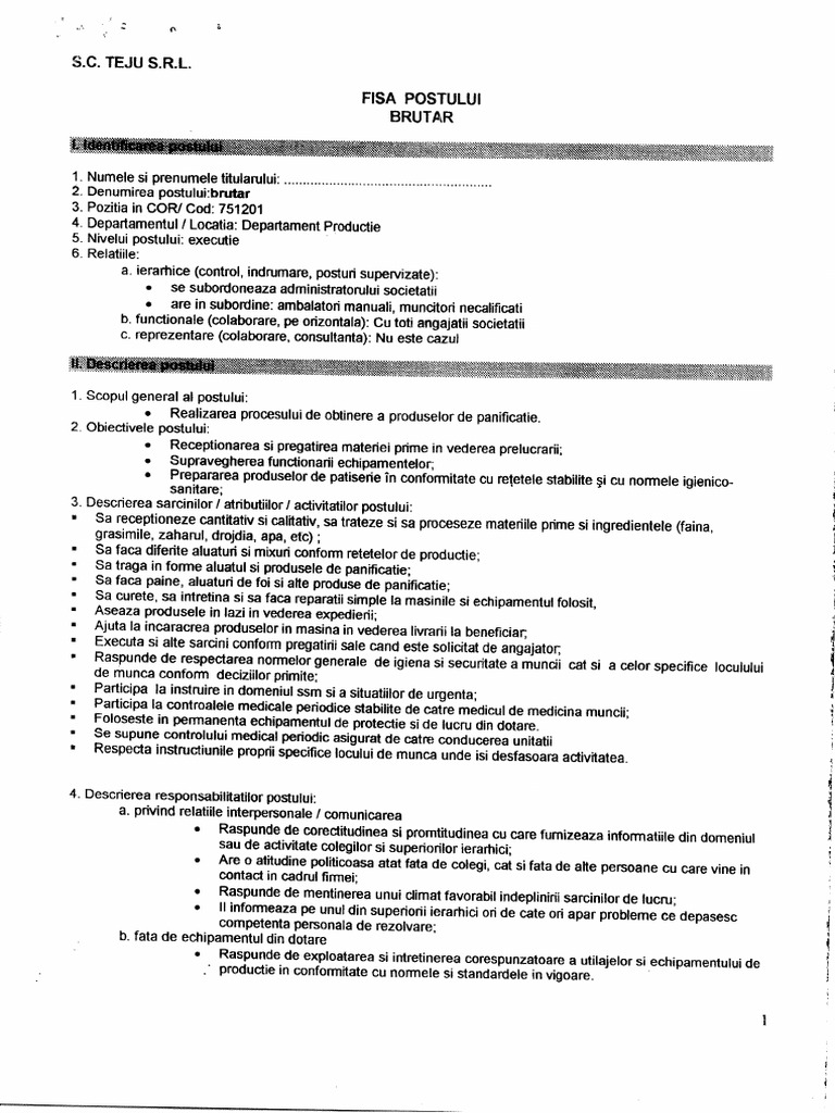 Fisa Post Brutar | PDF